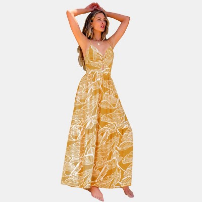 Women's Yellow Tropical Sweetheart Twist & Keyhole Maxi Dress - Cupshe ...