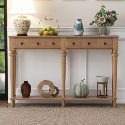 Clihome Entryway Table with 4 Drawers, Retro Console Table with Open ...