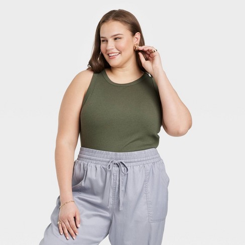 Women's Ribbed Tank Bodysuit - A New Day™ Olive Green 2x : Target