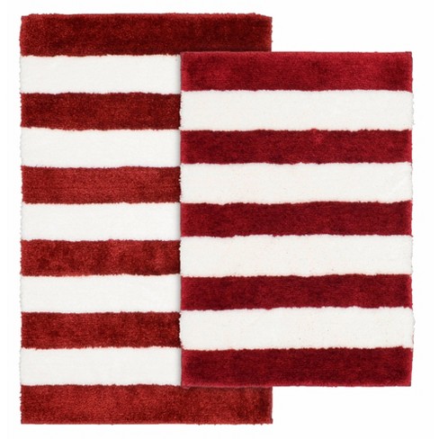 2pc Beach Striped Washable Bathroom Rug Set Crimson Red/white - Garland ...