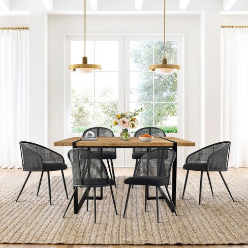 7-piece Rectangle Dining Table Set With 4 Mesh Rattan Armless Dining ...