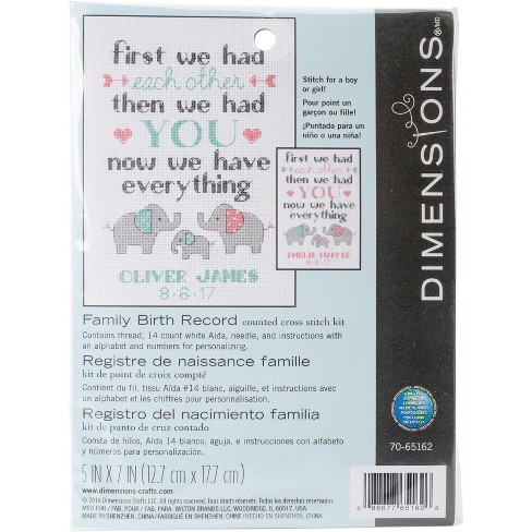 Dimensions Counted Cross Stitch Kit 5"x7"-family Birth Record (14 Count ...