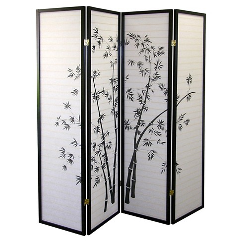 4 Panel Room Divider Black/white - Ore International: Folding Partition ...