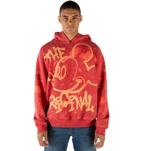 Disney Mickey Mouse Mens Fleece Pullover Hoodie Graffiti Burnt Red ...