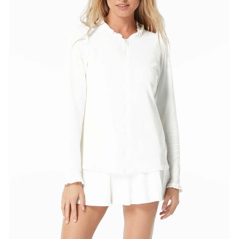 Beach House Swim Phoebe Relaxed Fit Ruffled Rash Guard, Medium, White ...