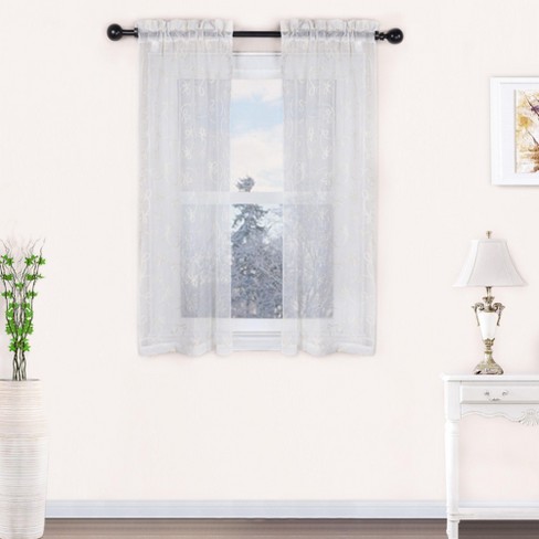 Superior Sheer Bohemian Floral Scroll Curtain Set With 2 Panels, 26 X ...