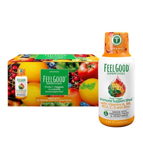 Feelgood Superfoods Fruit + Veggie Immune Support Shot - Orange - 10pk ...