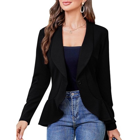 Womens Casual Blazer Long Sleeve Open Front Ruffle Work Office Cardigan ...