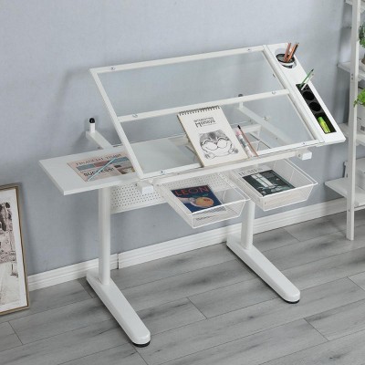 38'' x 23''Hand Crank Adjustable Drafting Table Drawing Desk with 2 ...