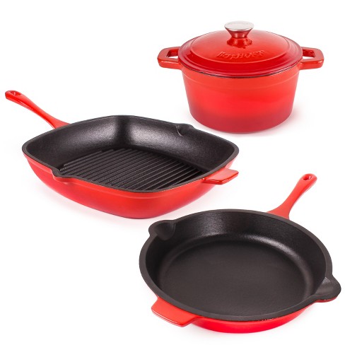 Berghoff Neo 4pc Cast Iron Cookware Set, Square Grill Pan 11", Fry Pan ...