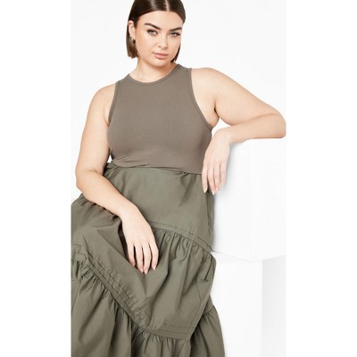 City Chic | Women's Plus Size Chelsea Mixed Media Dress - Olive - 12 ...