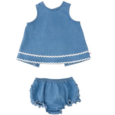 RuffleButts Girls Stretch Denim Ric Rac Swing Top and Bloomer Set : Target