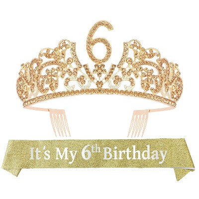 Meant2tobe 6th Birthday Sash And Tiara Set For Girls - Gold : Target