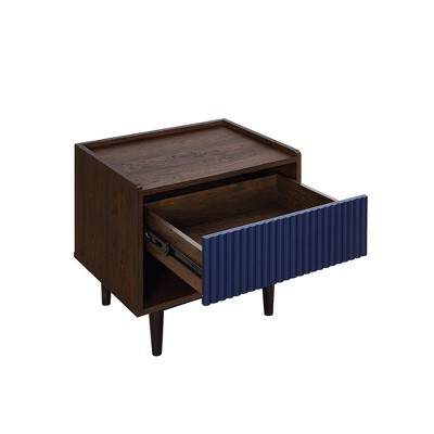 Set Of 2 Duane Modern Ribbed Nightstand With Drawer Dark Brown/navy ...