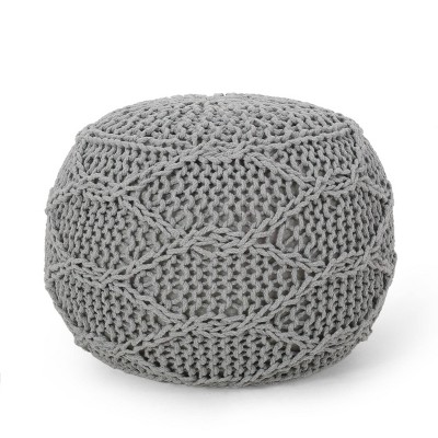 Morven Modern Knitted Cotton Round Pouf - Christopher Knight Home : Target