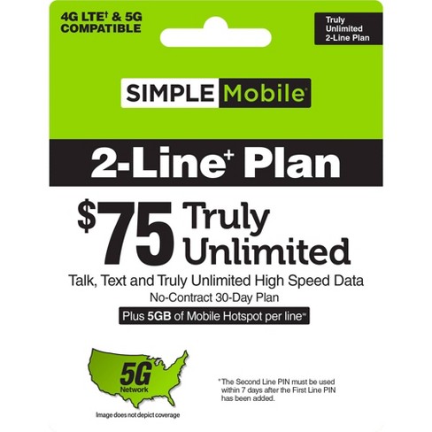 Simple Mobile Prepaid 2 Line - $75 : Target