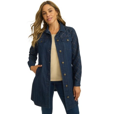 Jessica London Women's Plus Size Long Denim Jacket - 32 W, Indigo Quilt ...