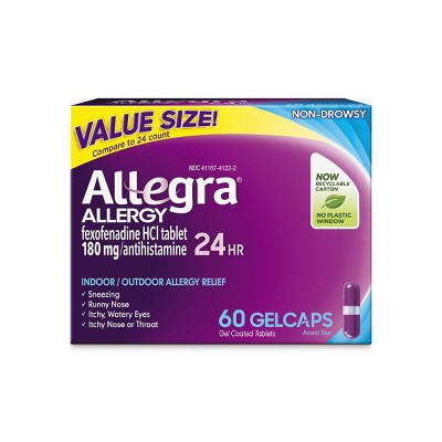 Allegra 24 Hour Allergy Relief Gel Caps - Fexofenadine Hydrochloride ...