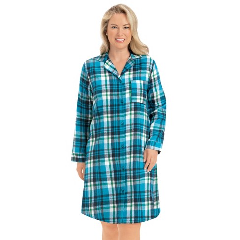 Collections Etc Ladies Long Sleeve Plaid Flannel Nightshirt Medium ...