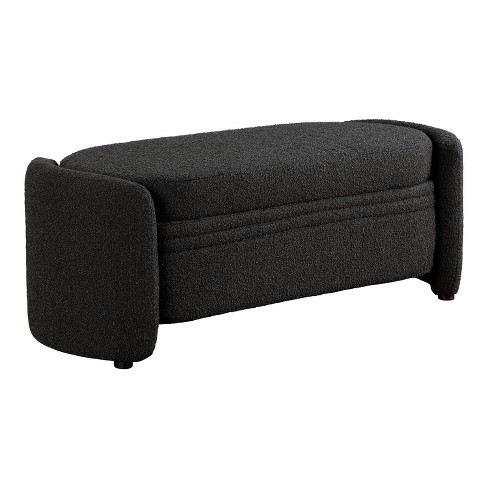 Makine Glam Boucle Storage Bench For Bedroom And Entryway Obsidian Gray ...
