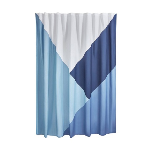 Idesign 72"x72" Colorblock Fabric Shower Curtain Blue: Geometric ...