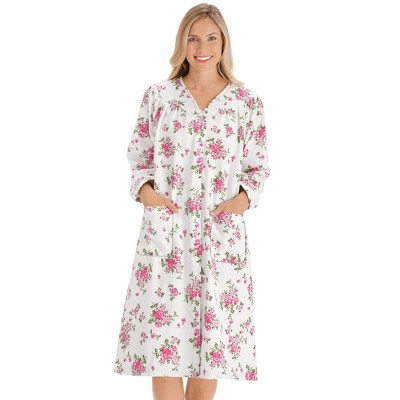 Collections Etc Floral Print Snap Front Long-sleeve Flannel Robe With ...