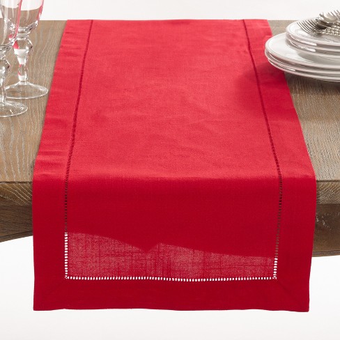 Saro Lifestyle Table Runner With Hemstitch Border Design, 16"x120", Red ...