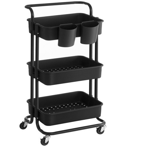 Songmics Rolling Cart 3-tier Storage Cart Utility Cart Black : Target
