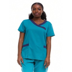 HEAL+WEAR Women's Modern Contrast V-Neck Scrub Top – Stylish Colorblock ...