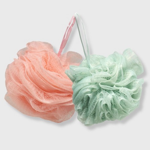 Spa Essentials 2 Pack Bath Loofahs - Shower Poufs In Pink : Target