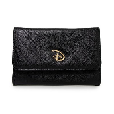 Disney Wallet, Foldover, Disney Signature D Logo Gold, Black Vegan ...