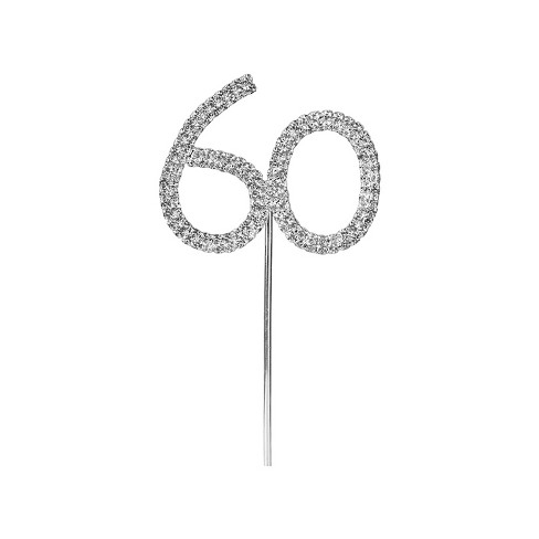 O'creme Rhinestone Silver-colored Number-60 Cake Topper 2 Inch : Target