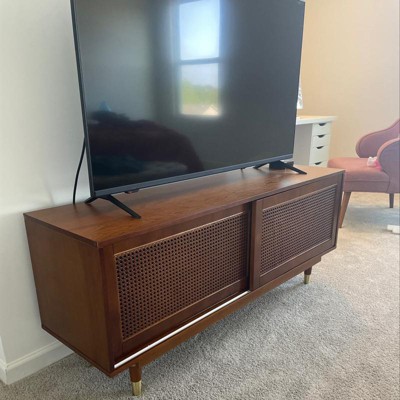 Allen Tv Stand For Tvs Up To 60" With Faux Rattan Sliding Doors Walnut ...