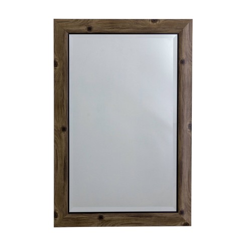 Natural Light Wood Decorative Wall Mirror With Beveled Edge Gray ...