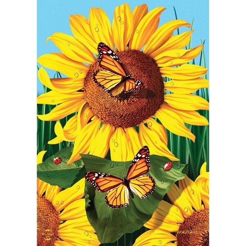Sunflower Field Summer Garden Flag Butterflies Floral 18" X 12.5 ...