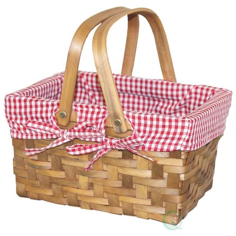 Vintiquewise Small Rectangular Picnic Basket Lined With Gingham Lining ...