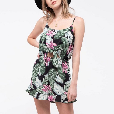 E&m Couture Women's Tropical Leaf Print Romper : Target
