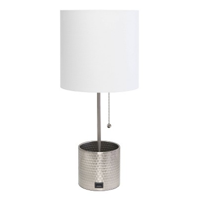 Hammered Metal Organizer Table Lamp With Usb Charging Port And Fabric ...