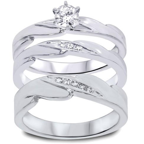 Pompeii3 1/3ct Diamond Engagement Wedding Ring Trio Set 10k White Gold ...