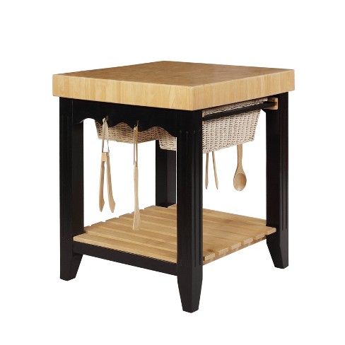 Powell Geneva Black/natural Wood Kitchen Island Butcher Block Top ...