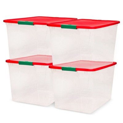 Homz 64-quart Clear Stackable Plastic Storage Containers, Red/green, 4 ...