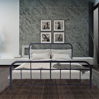Dometour 54" Contemporary Full Size Metal Platform Bed Frame Black : Target