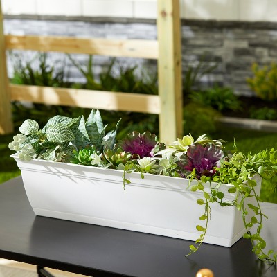 Eclipse 24" White Rectangular Indoor/Outdoor Planter with Removable ...