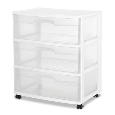 Sterilite Home 3 Drawer Wide Storage Cart Portable Container W/casters ...