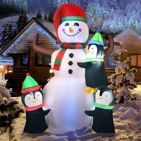 6ft Christmas Inflatable Snowman With Penguins Quick Blow Up Snowman ...