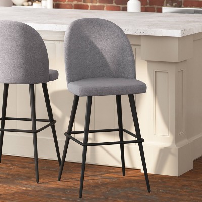 Emma And Oliver 30"h Walnut Barstool In Dark Gray Fabric : Target