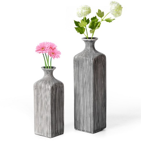 Uniquewise Contemporary Decorative Square Table Flower Vase With Gray ...