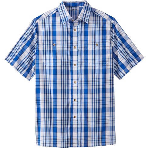 Kingsize Men's Big & Tall Short-sleeve Plaid Sport Shirt - 9xl, Royal ...