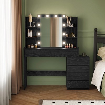 Vasagle Vanity Desk, With Large Mirror, Dimmable Led Lights, 3 ...