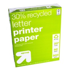 500ct 100% Recycled Letter Printer Paper White - Up & Up™ : Target